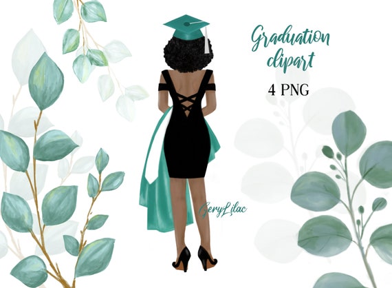 Watercolor Graduation Girl Clipart Green Leaves Png - Etsy