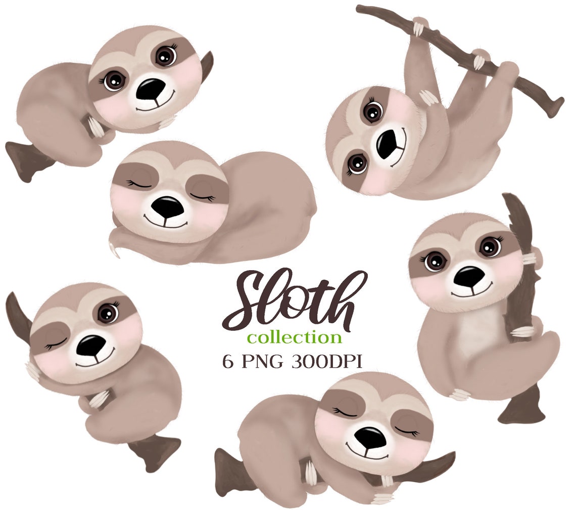 Sloth Clipart, Cute Sleep, Sloth Png, Painted Collection, Instant ...