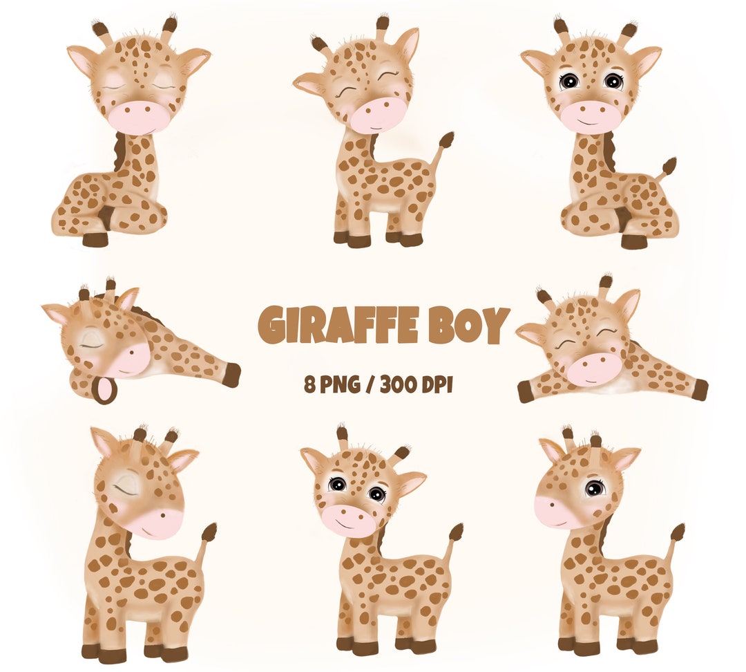 Watercolor Baby Boy Giraffe Clipart, Giraffe Clipart, Savannah Clip Art ...