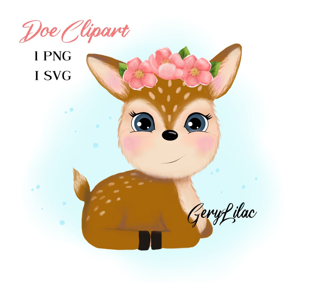 Cute Doe Clipart SVG PNG, Doe Flower, Deer SVG, Instant Download, Deer ...