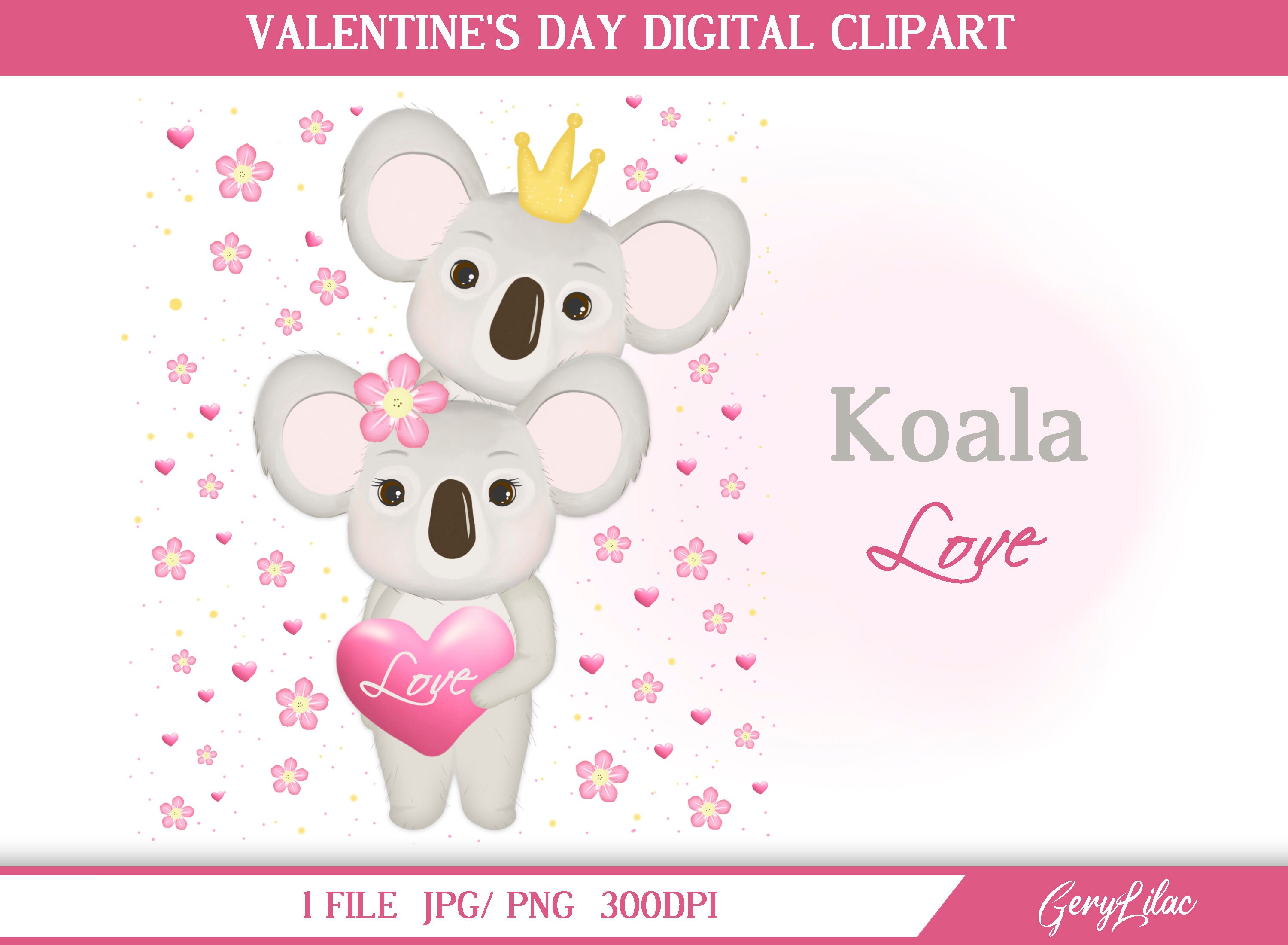 Koala Valentine's Day Clipart, Koala Love, Koala Clipart, Koala ...