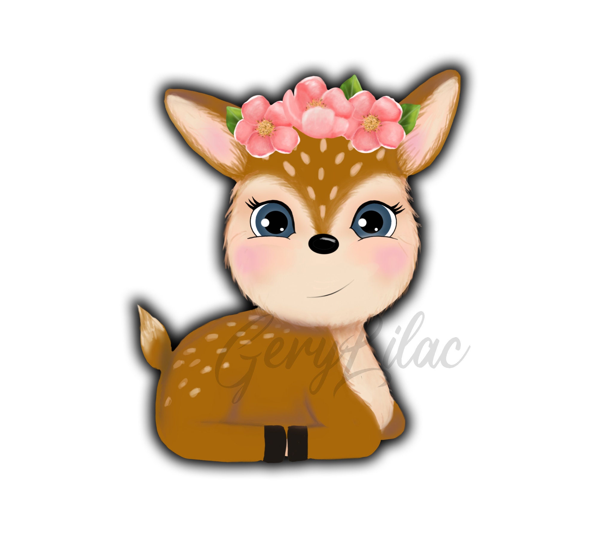 Cute Doe Clipart SVG PNG, Doe Flower, Deer SVG, Instant Download, Deer ...