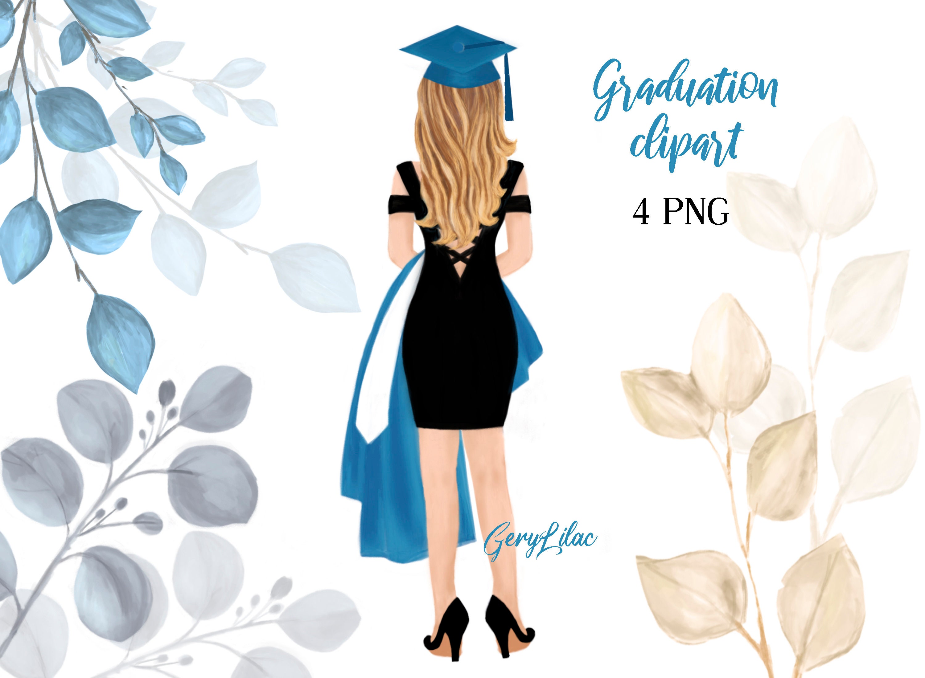 Watercolor Graduation Girl Clipart, Graduation PNG, Instant Download ...