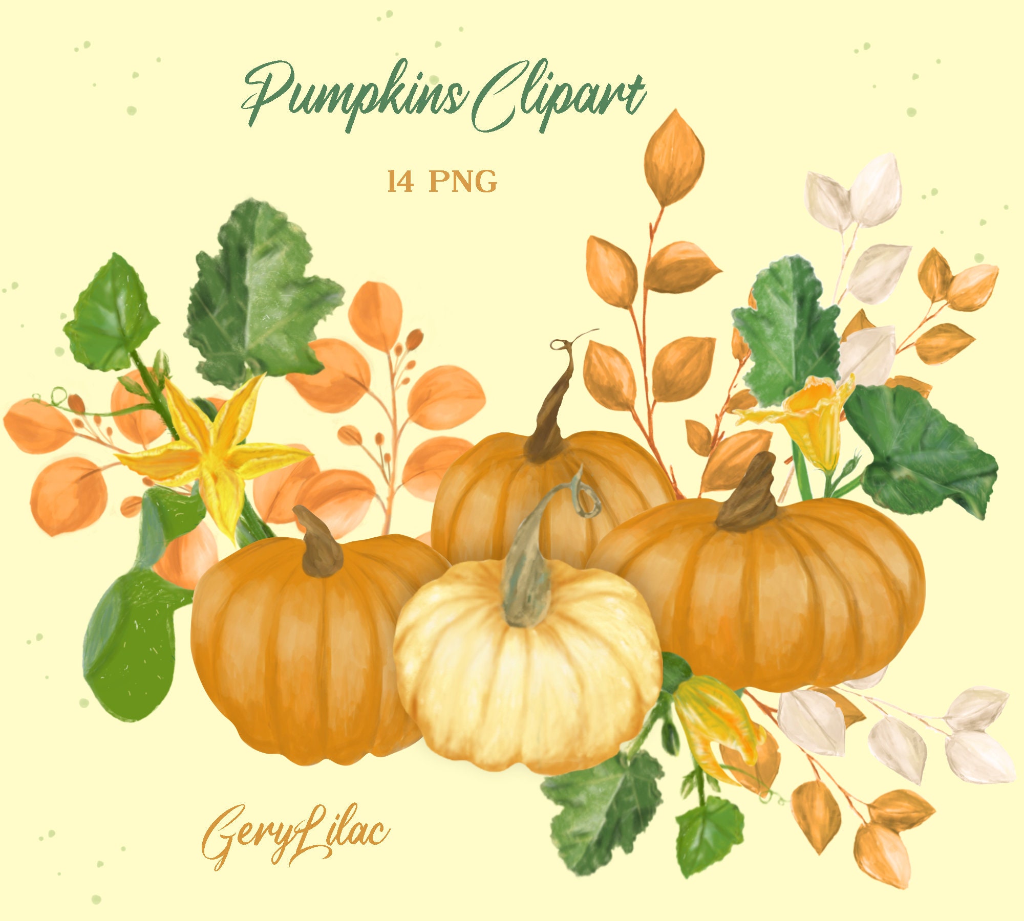 Orange Pumpkin Clipart Watercolor Fall Clipart Thanksgiving - Etsy