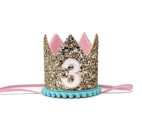 First Birthday Glitter Crown First Birthday Girl Crown Birthday Crown Any Number Birthday Crown Little Blue Olive Pale Gold and Pink Etsy Ireland