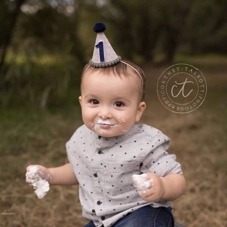 Gray and Blue Birthday Party Hat Birthday Boy Party Hat Boys - Etsy