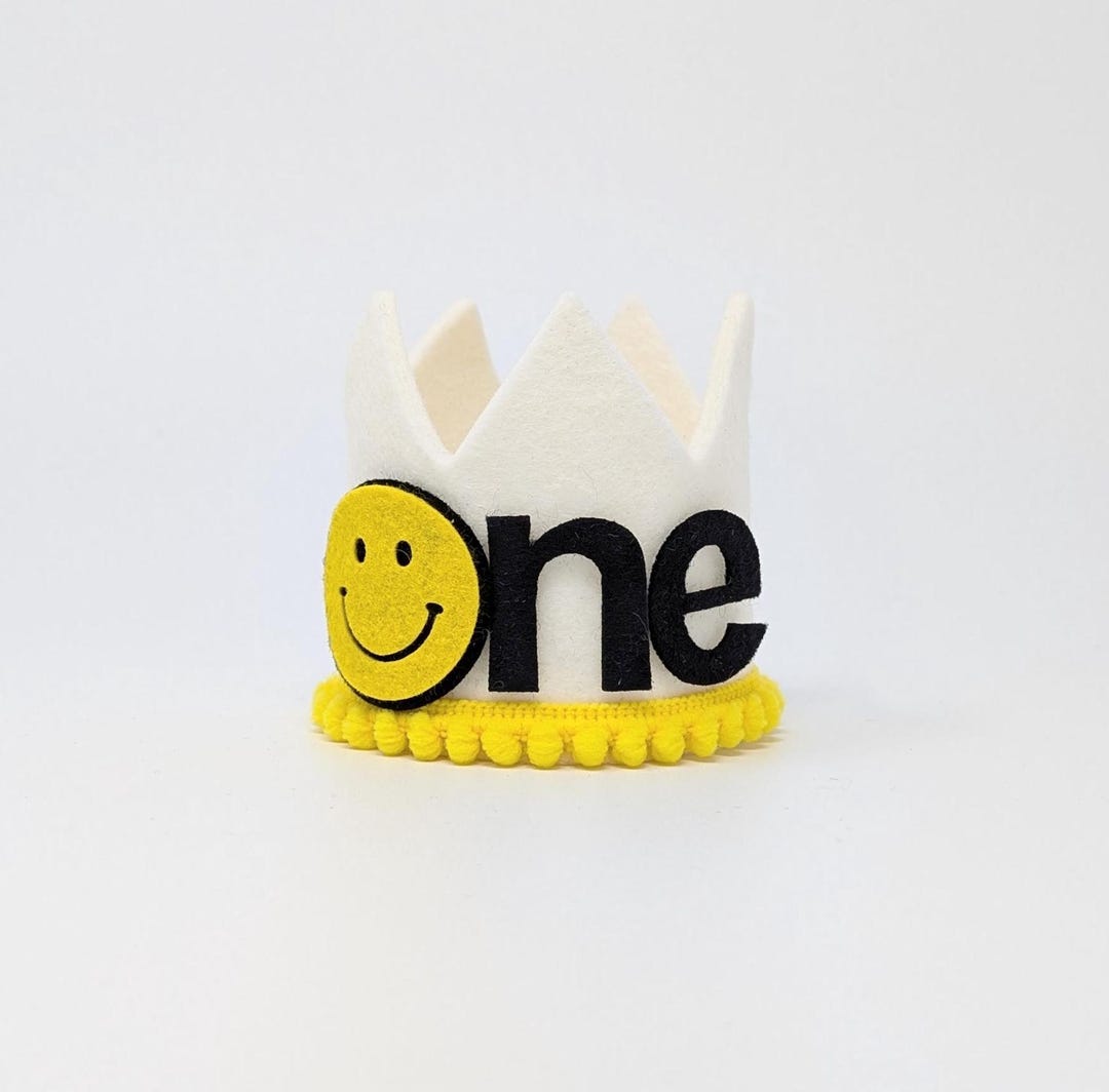 Smile Face First Birthday Crown: Yellow Trim Felt Party Hat - Etsy