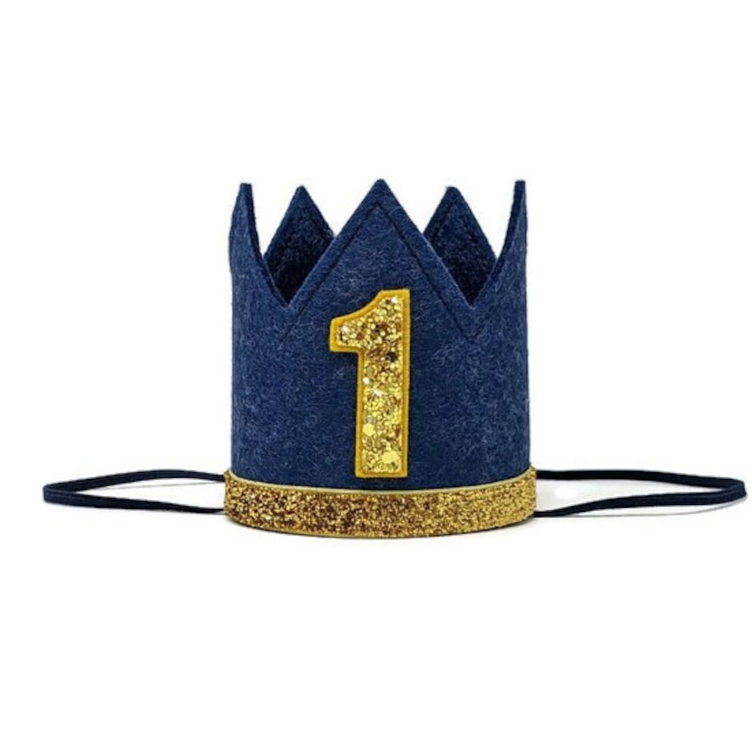 Denim 1st Birthday Crown | Blue Felt, Gold Glitter Number - Etsy