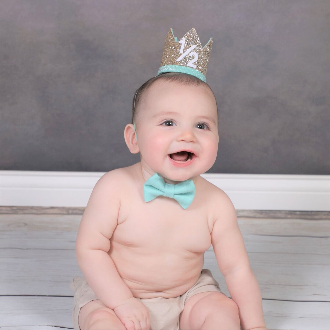 1/2 Birthday Boy Crown: Pale Gold Glitter, Mint Trim - Etsy