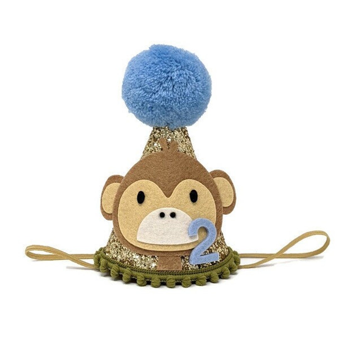 Monkey Birthday Party Hat: Gold Glitter, Blue Pom - Etsy