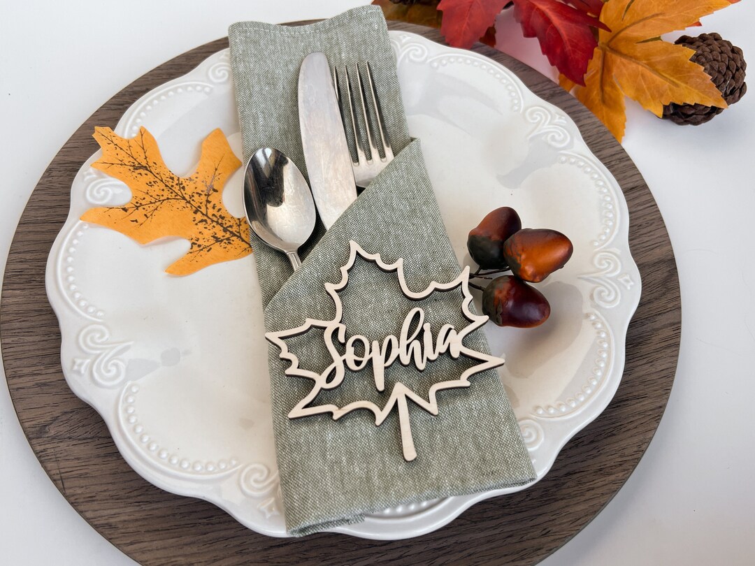 Thanksgiving Personalized Fall Leaf Name Tags | Custom Name Wood Table ...