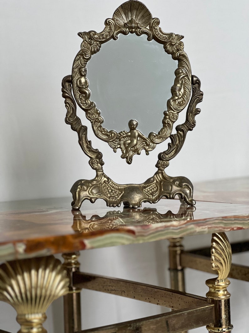 Vintage Vanity - Art Noveau Seashell Cherub Vanity Mirror - Etsy