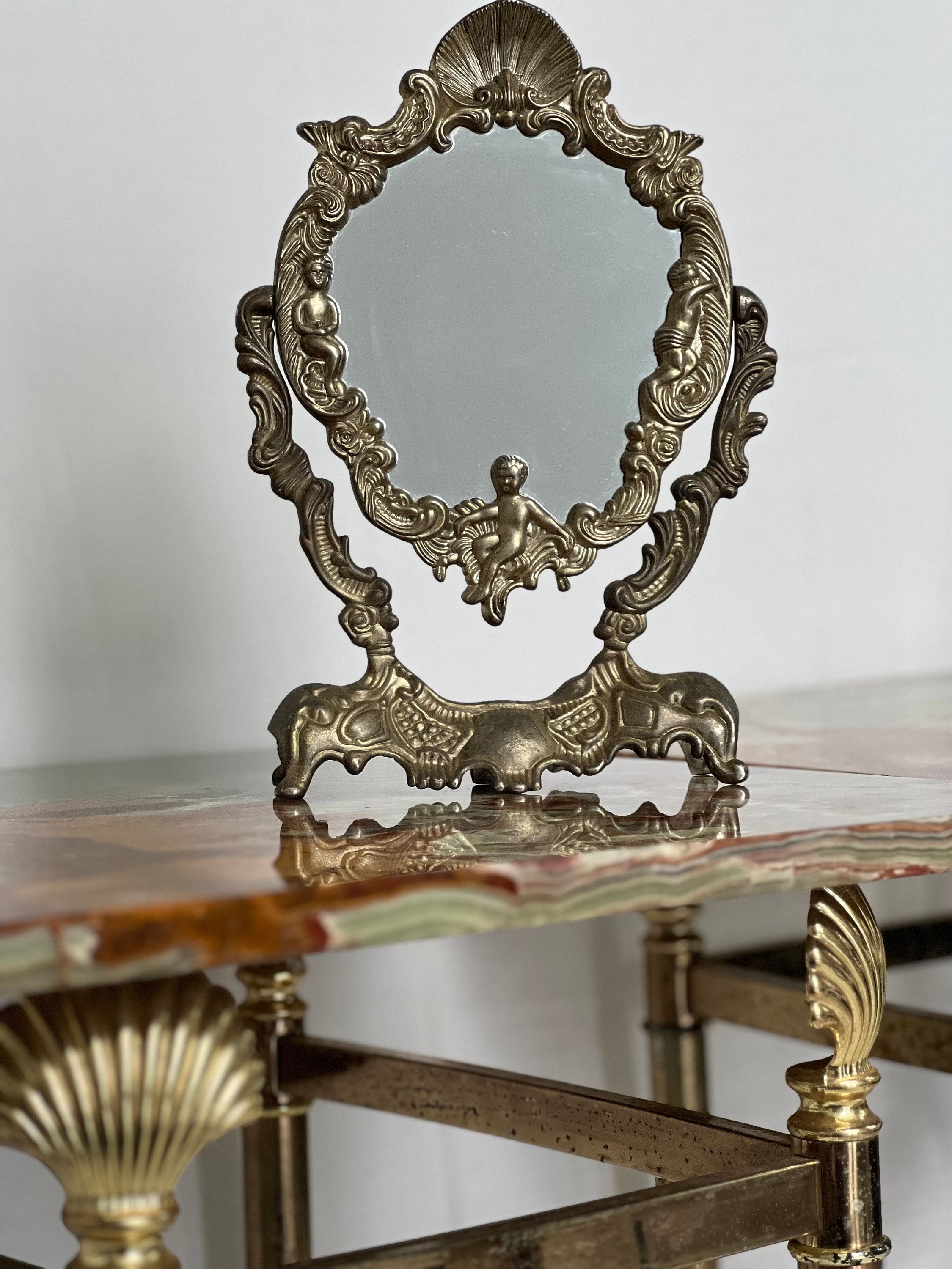 Vintage Vanity - Art Noveau Seashell Cherub Vanity Mirror - Etsy
