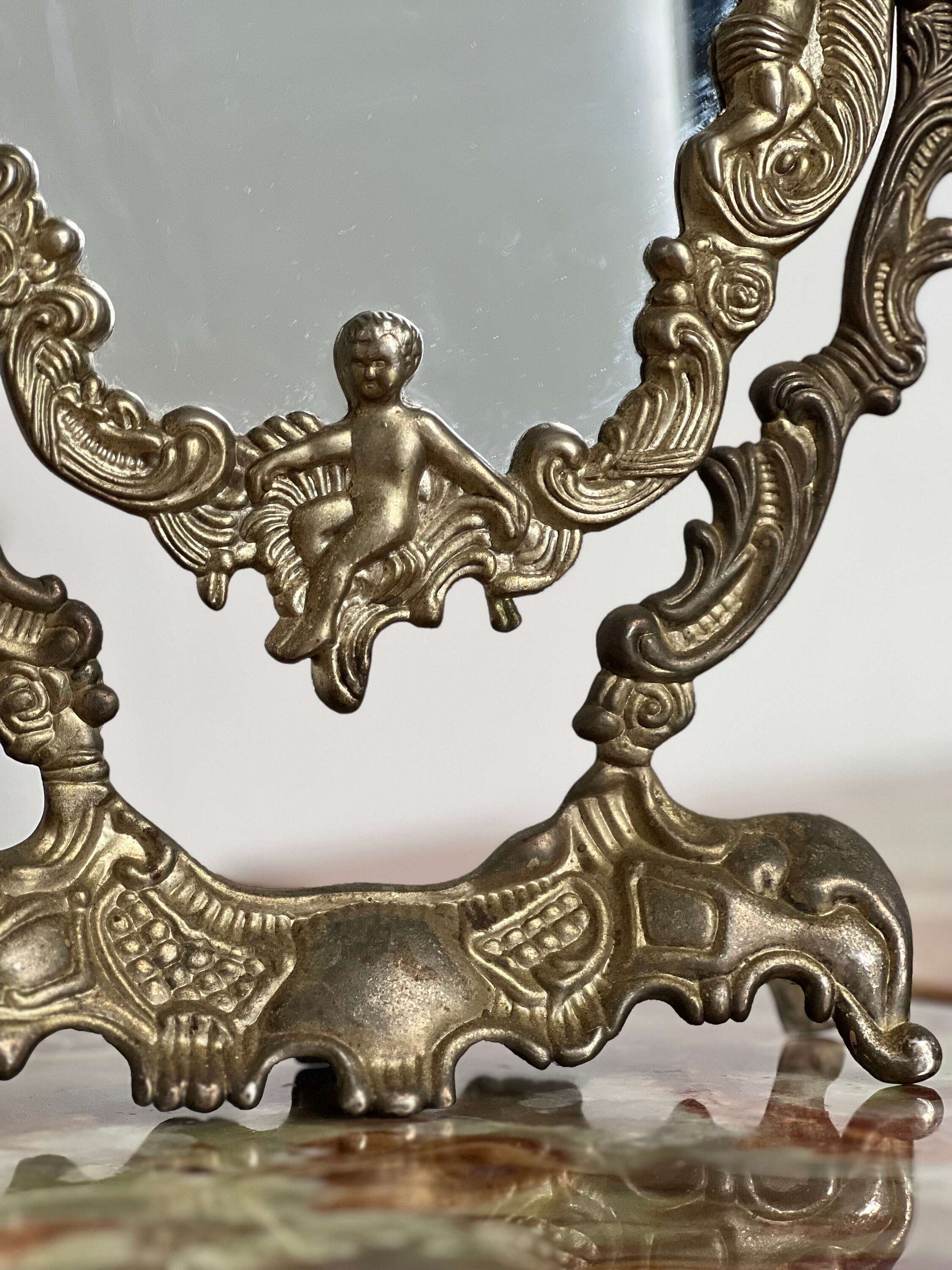 Vintage Vanity - Art Noveau Seashell Cherub Vanity Mirror - Etsy