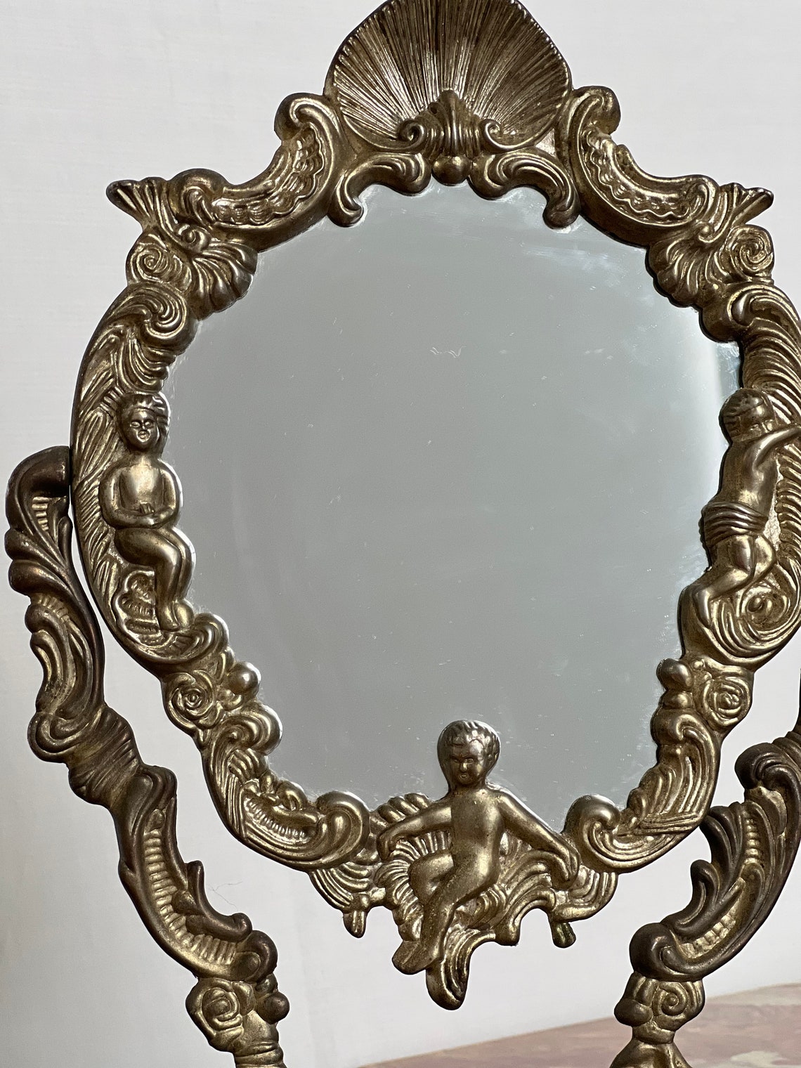 Vintage Vanity - Art Noveau Seashell Cherub Vanity Mirror - Etsy