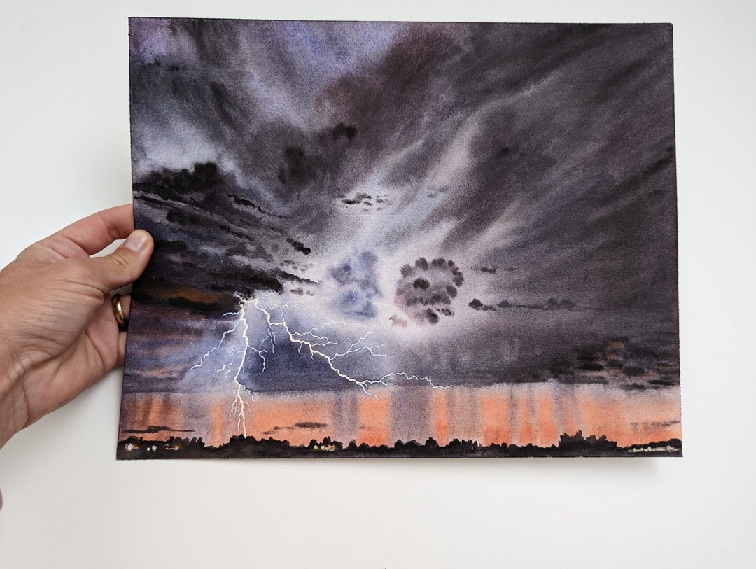 Thunderstorm Original Watercolor Painting Thunder Hand Painted ...
