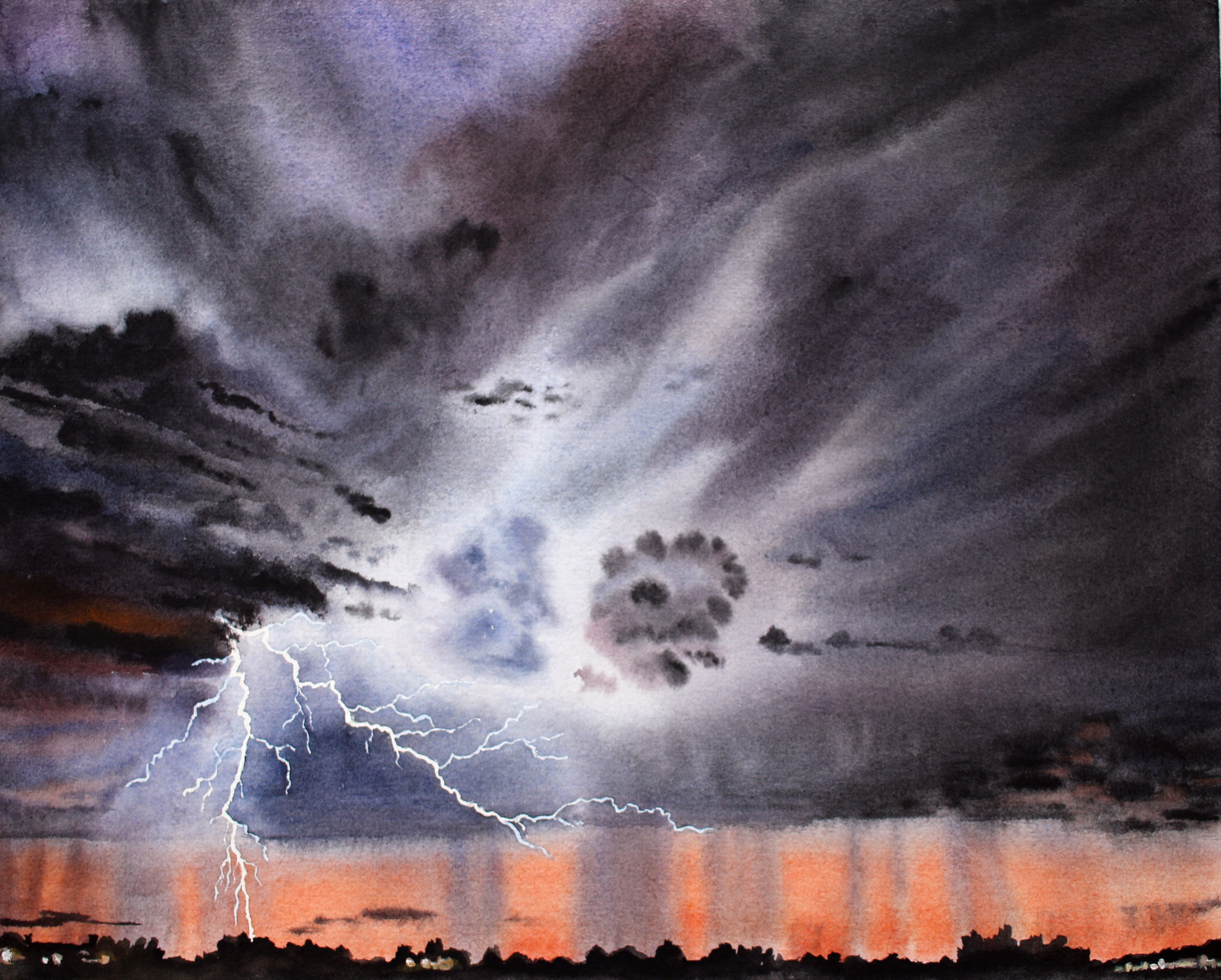 Thunderstorm Original Watercolor Painting Thunder Hand Painted ...
