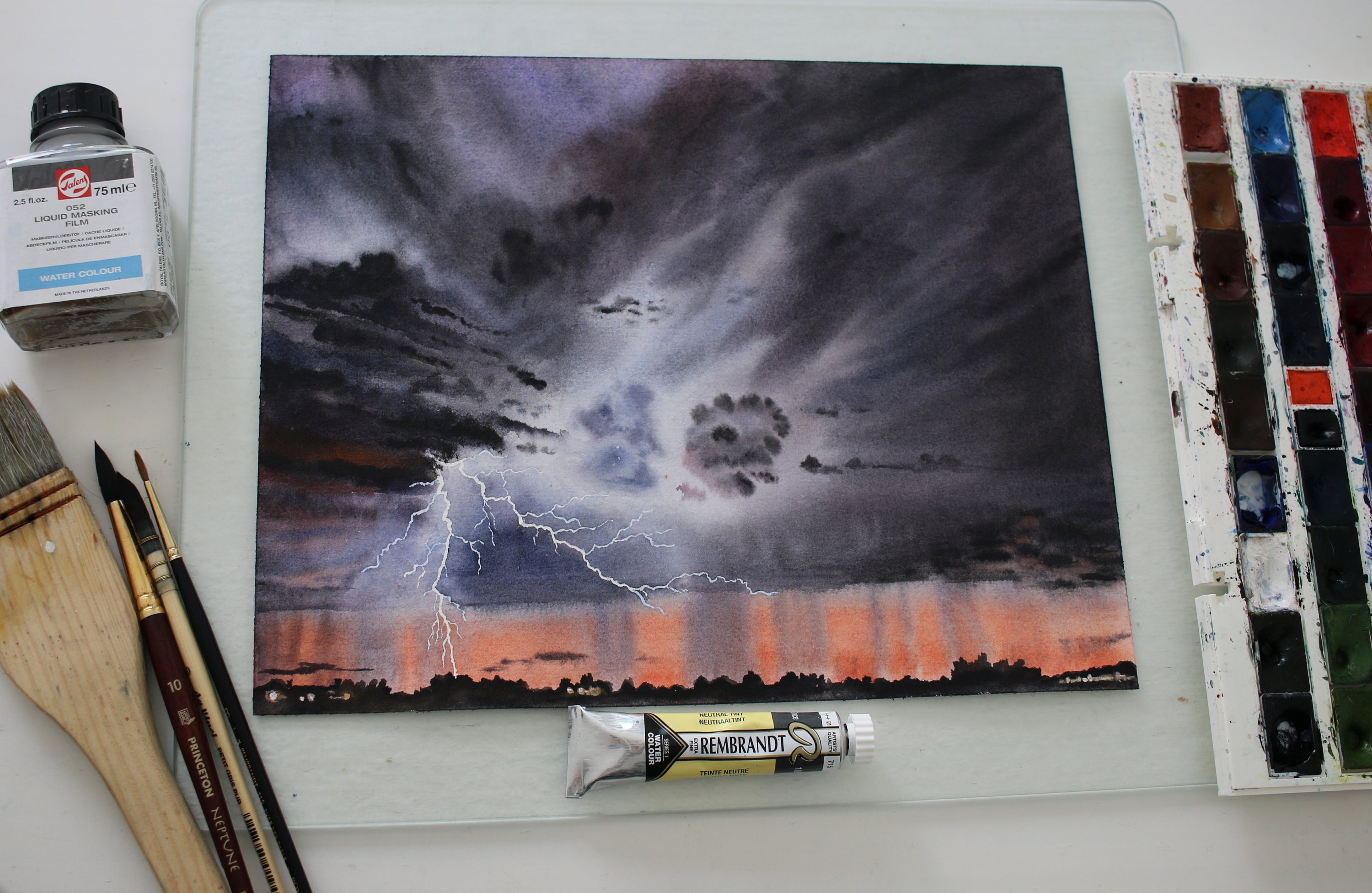 Thunderstorm Original Watercolor Painting Thunder Hand Painted ...