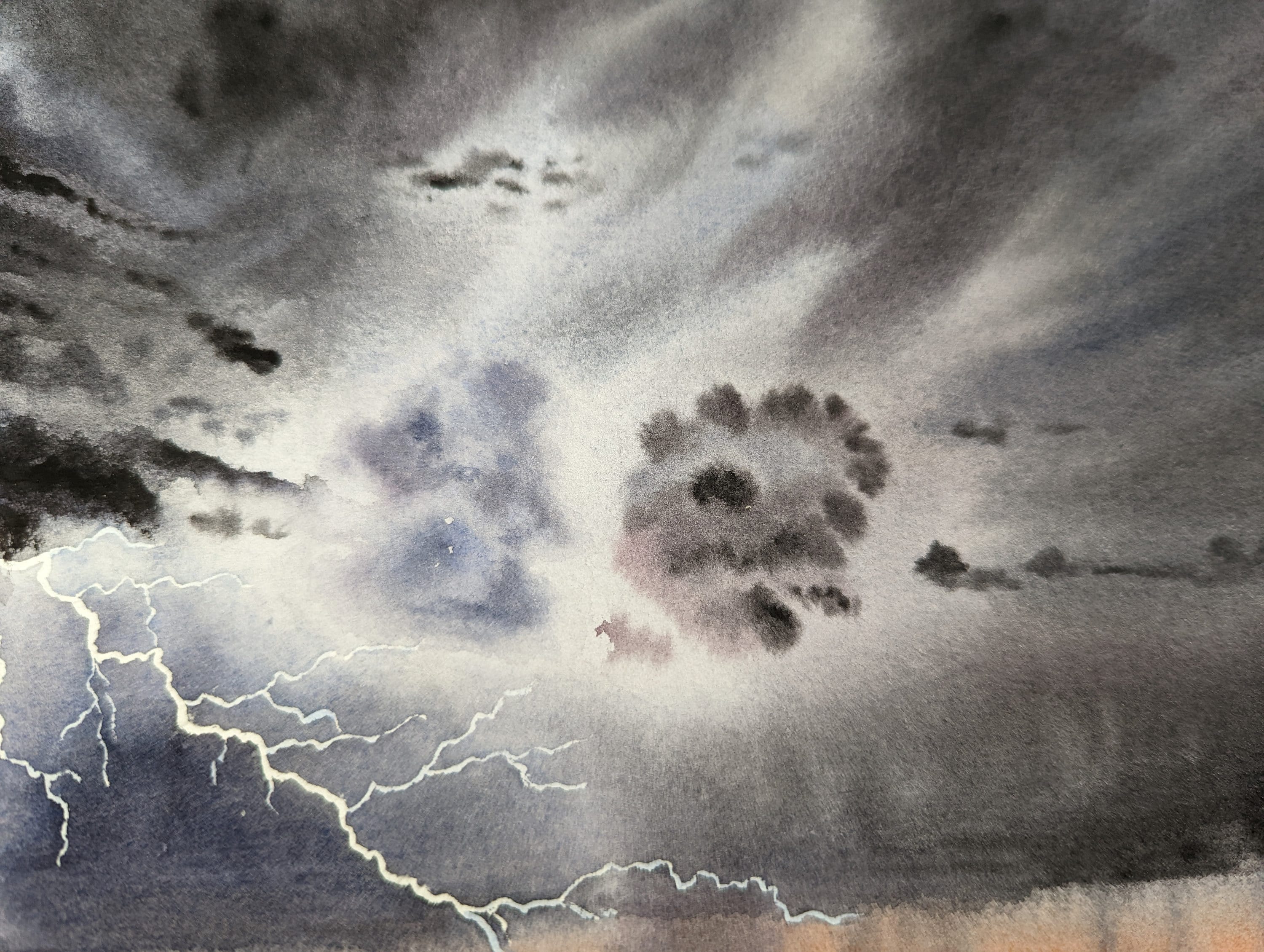 Thunderstorm Original Watercolor Painting Thunder Hand Painted ...