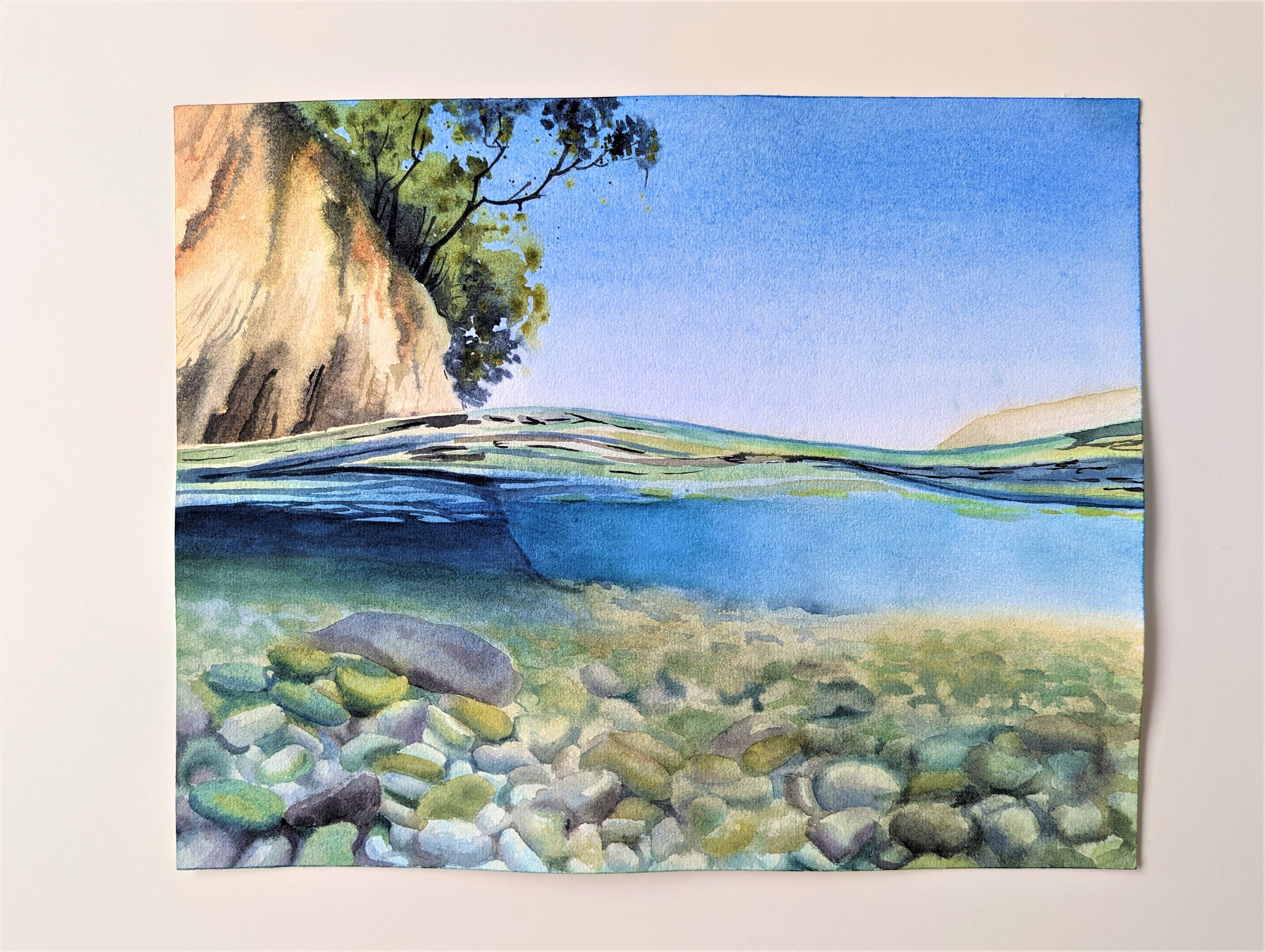 Underwater Seascape Original Watercolor Painting Hand Painted Sea Roks ...