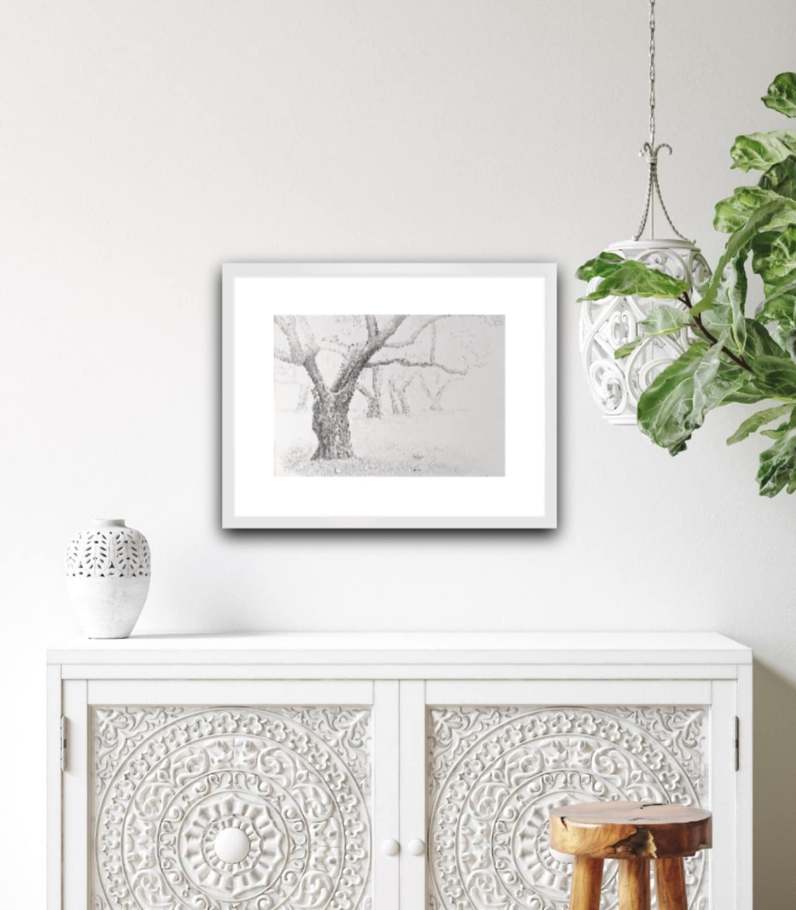 Trees Graphite Pencil Drawing Original Landscape Artwork Forest Hand ...