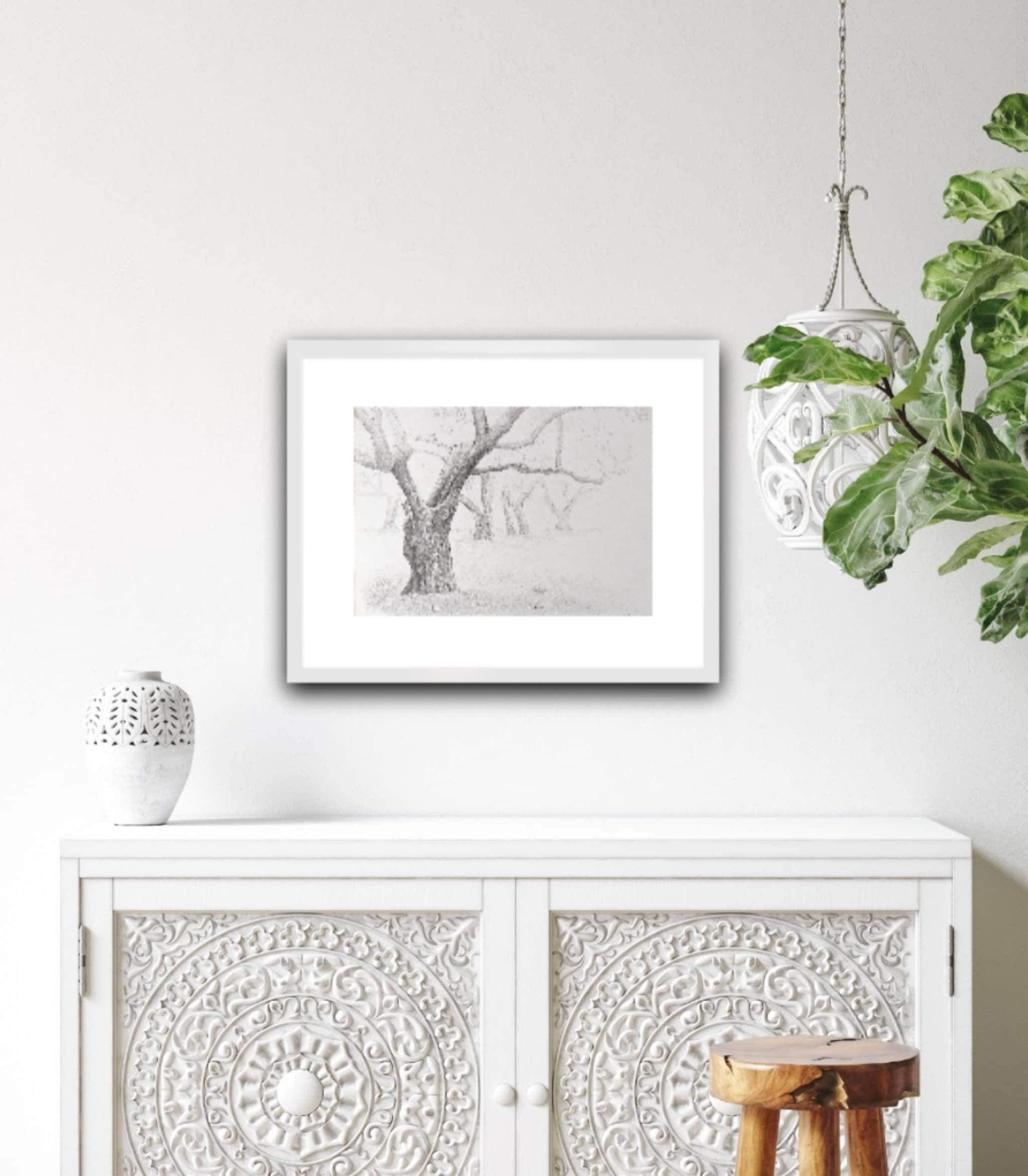 Trees Graphite Pencil Drawing Original Landscape Artwork Forest Hand ...