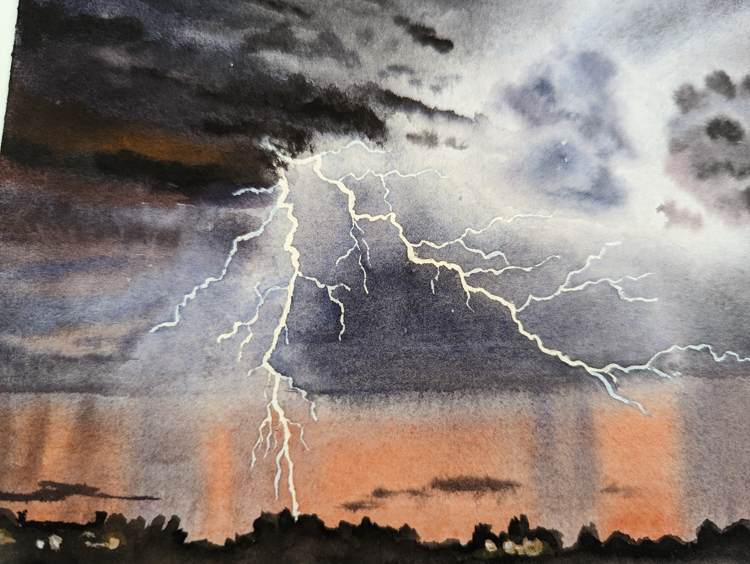 Thunderstorm Original Watercolor Painting Thunder Hand Painted ...