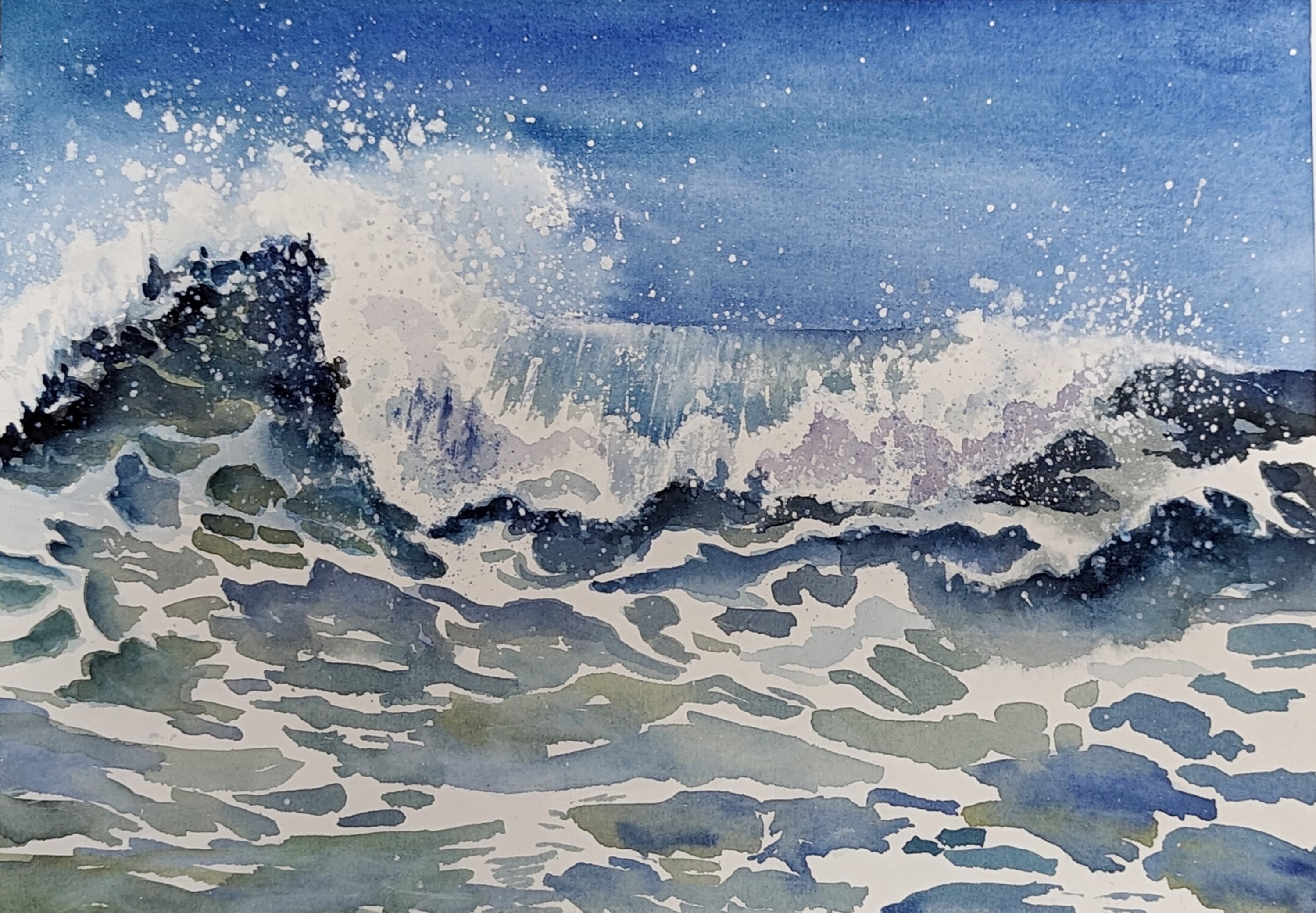 Sea Wave Original Watercolor Painting Aquarelle Handmade Storm Hand ...