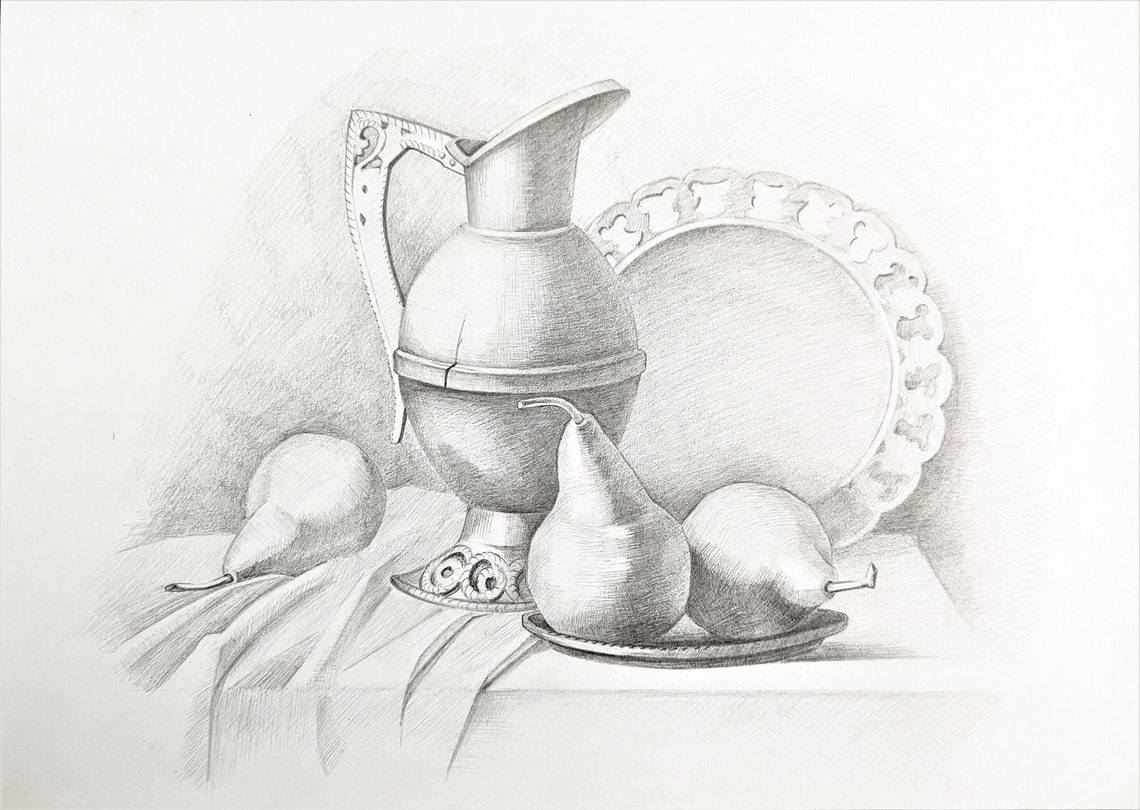 Dutch Still Life Original Graphite Pencil Drawing Graphics Realistic ...