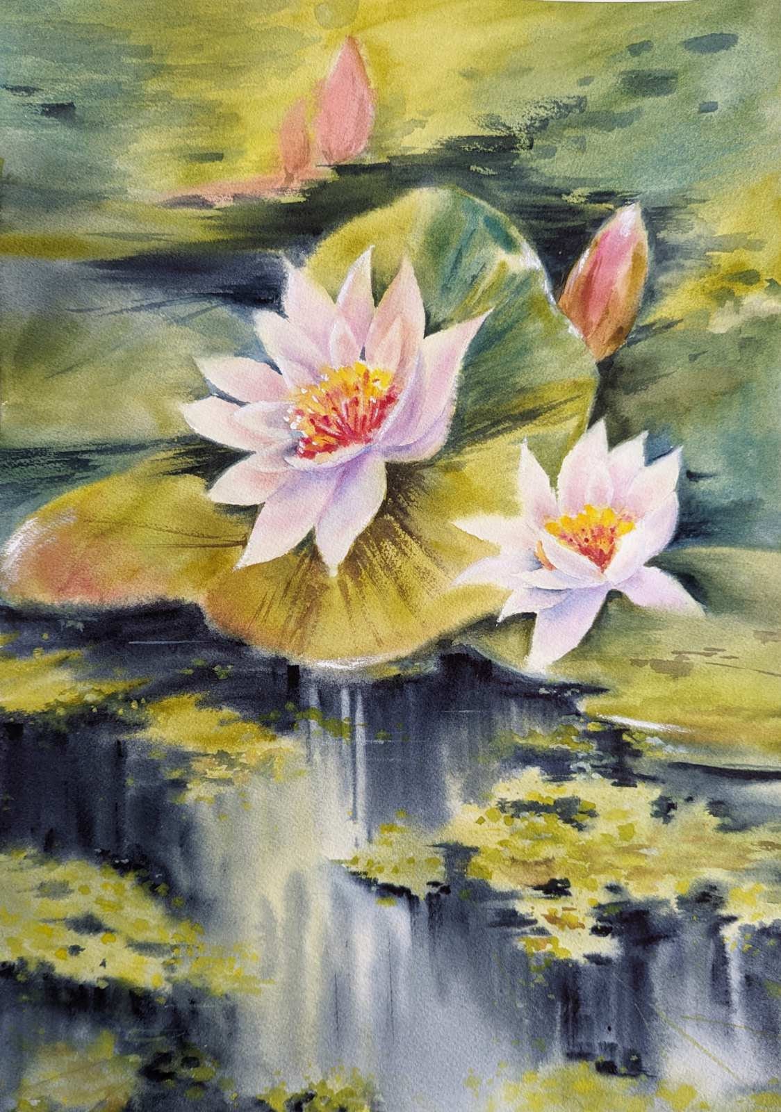 A Glimpse of Lotus Original Watercolor Painting Water Lili Pond ...