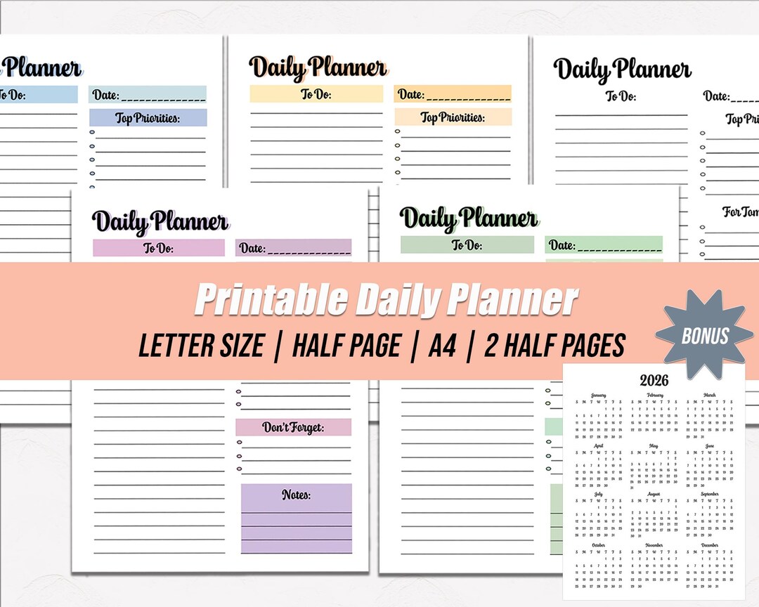 Printable Daily Planner Template: Fillable PDF Agenda (letter/a4/half ...