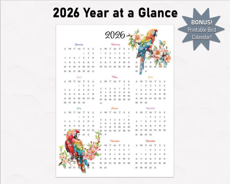 2025-2026 Bird Calendar: Fillable Monthly Planner (PDF Download) - Etsy