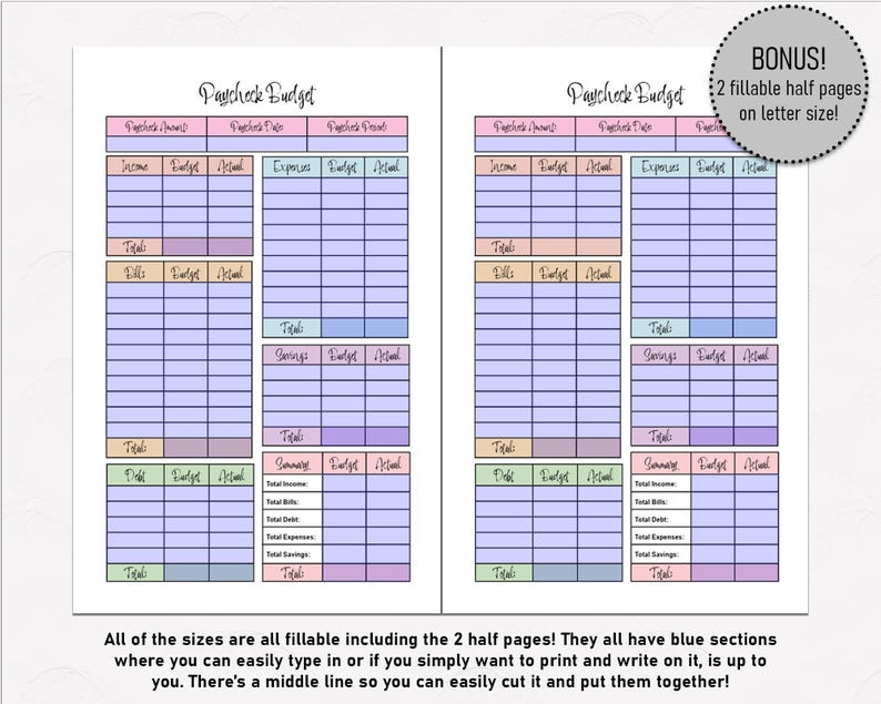 Paycheck Budget Planner: Fillable Monthly Expense Tracker (PDF) - Etsy
