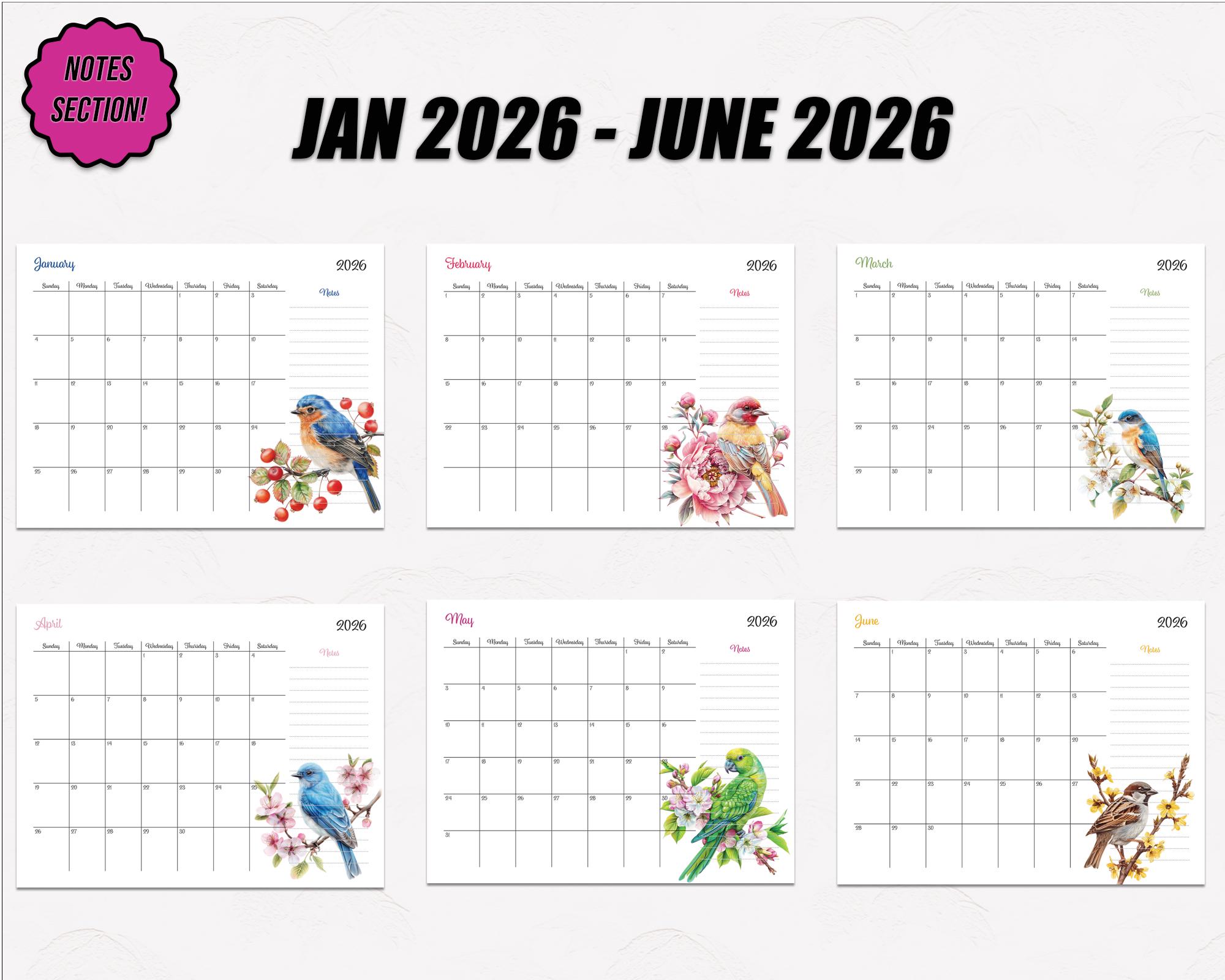 2025-2026 Bird Calendar: Fillable Monthly Planner (PDF Download) - Etsy