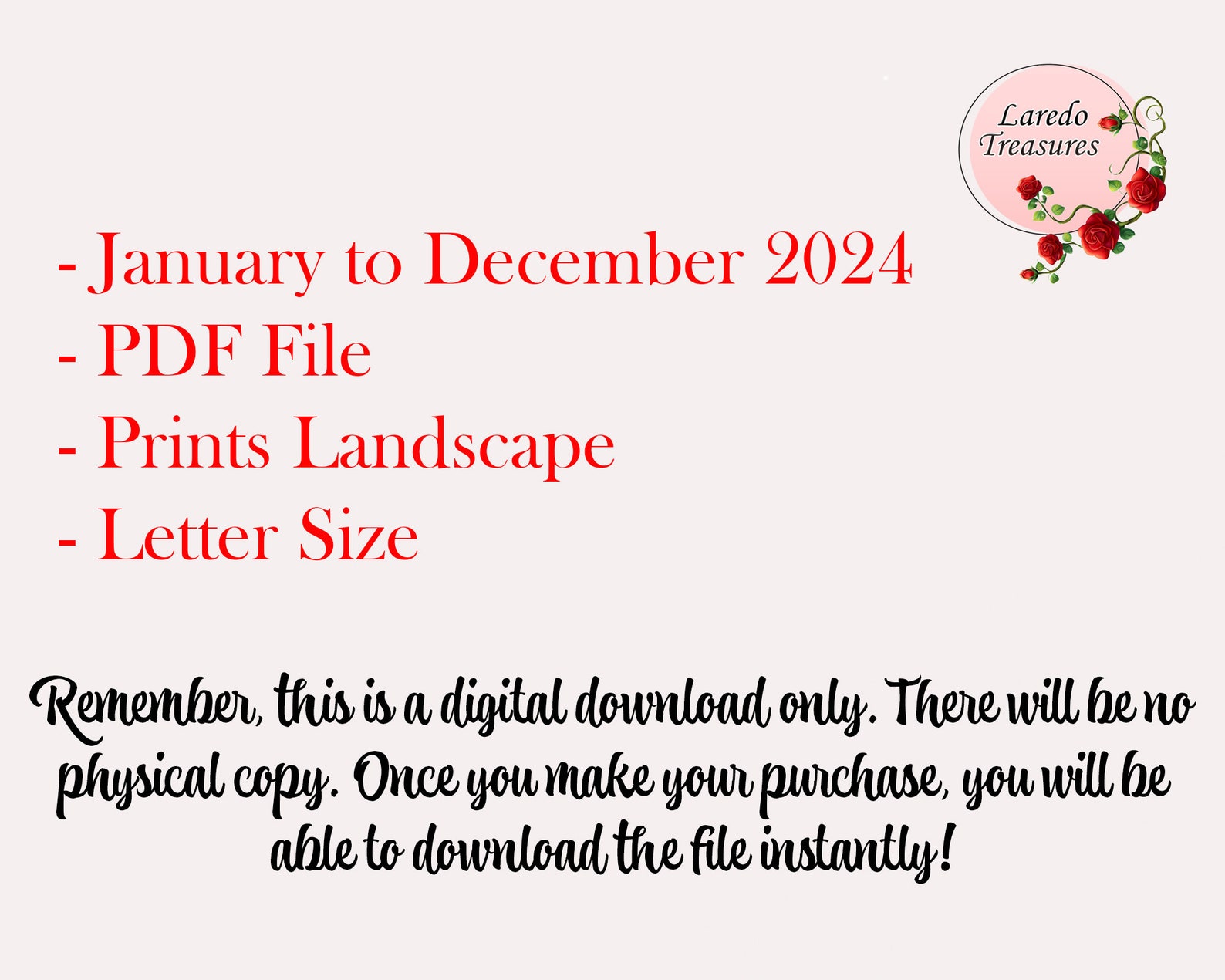 2024 Calendar PDF Calendar Digital Download Printable Calendar Office ...