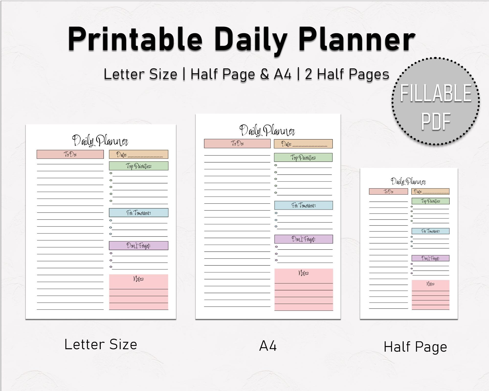 Printable Daily Planner Template Fillable Daily Planner PDF Digital ...