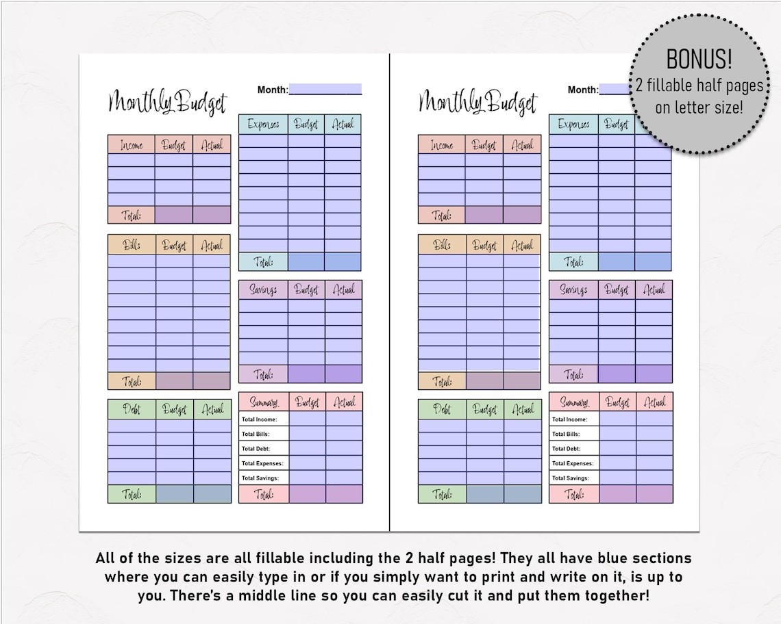 Fillable Monthly Budget Planner PDF Paycheck Budget Planner Fillable ...