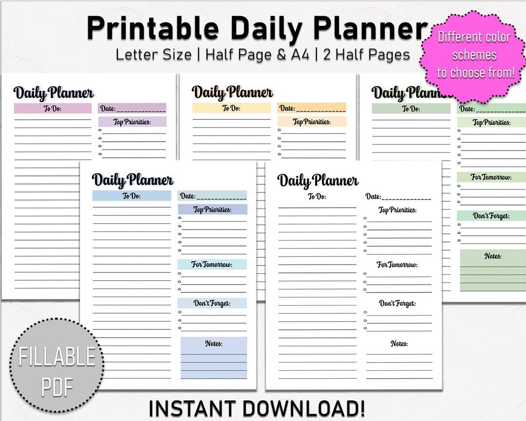Printable Daily Planner Template Fillable Daily Agenda PDF Digital ...