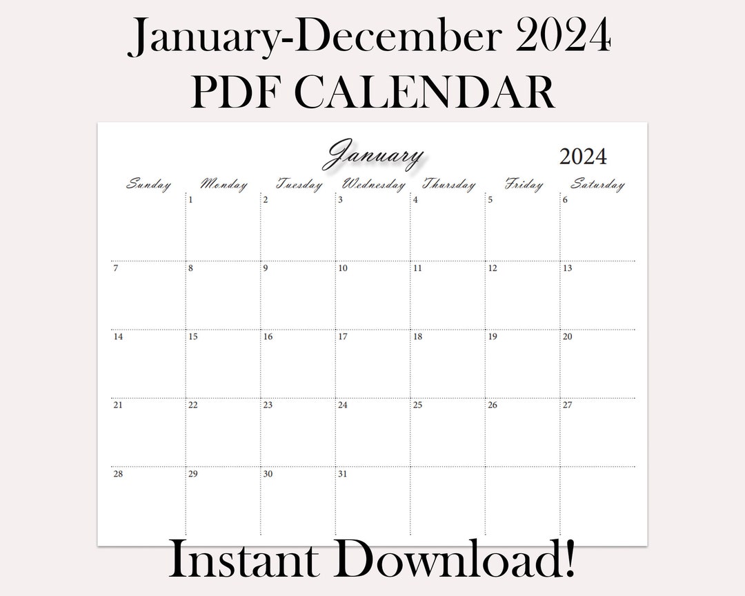 2024 Calendar PDF Calendar Digital Download Printable Calendar Office ...