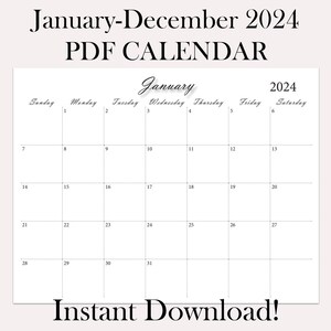 2024 Calendar PDF Calendar Digital Download Printable Calendar Office ...