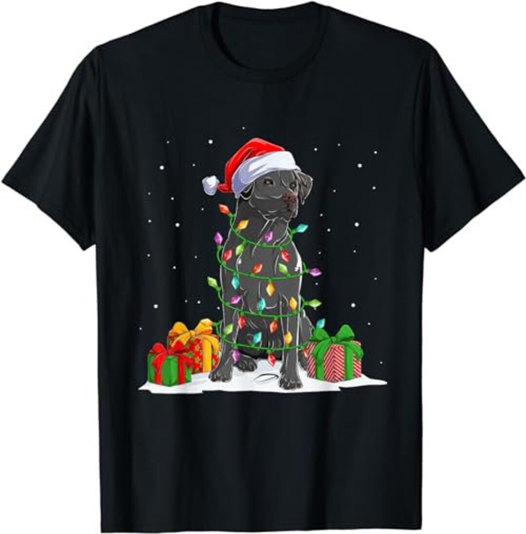 Black Lab Labrador Christmas Lights Pajama Dog Lover Xmas T-shirt ...