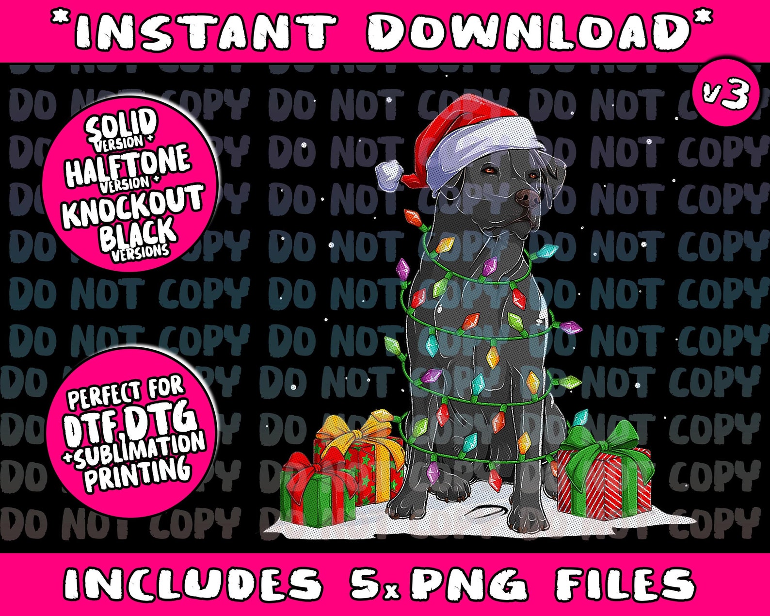 Black Lab Labrador Christmas Lights Pajama Dog Lover Xmas Png Bundle ...