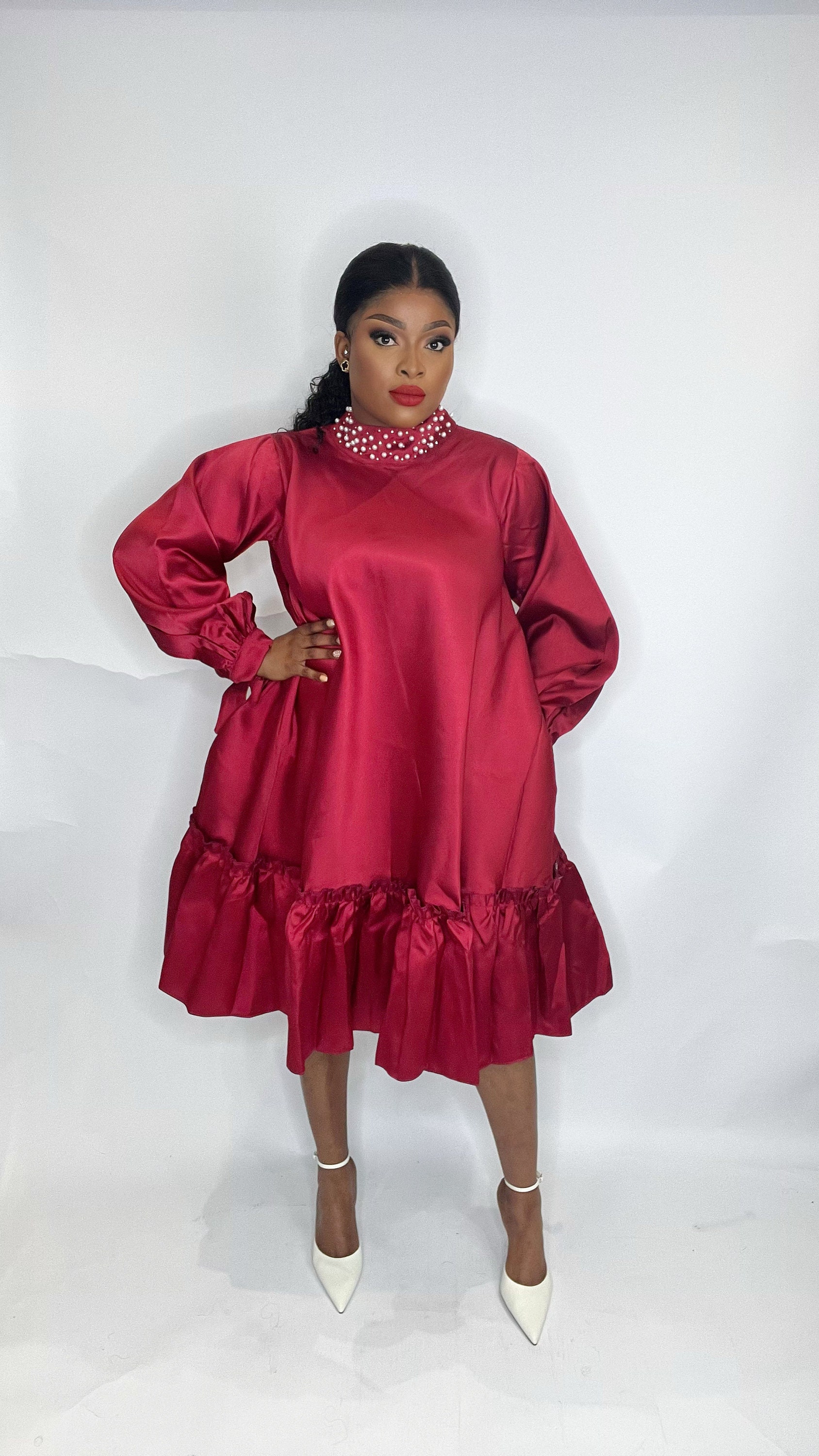 Luxury Silk Dress Red Christmas Dress Red Satin Red Halo Dress Red Prom ...