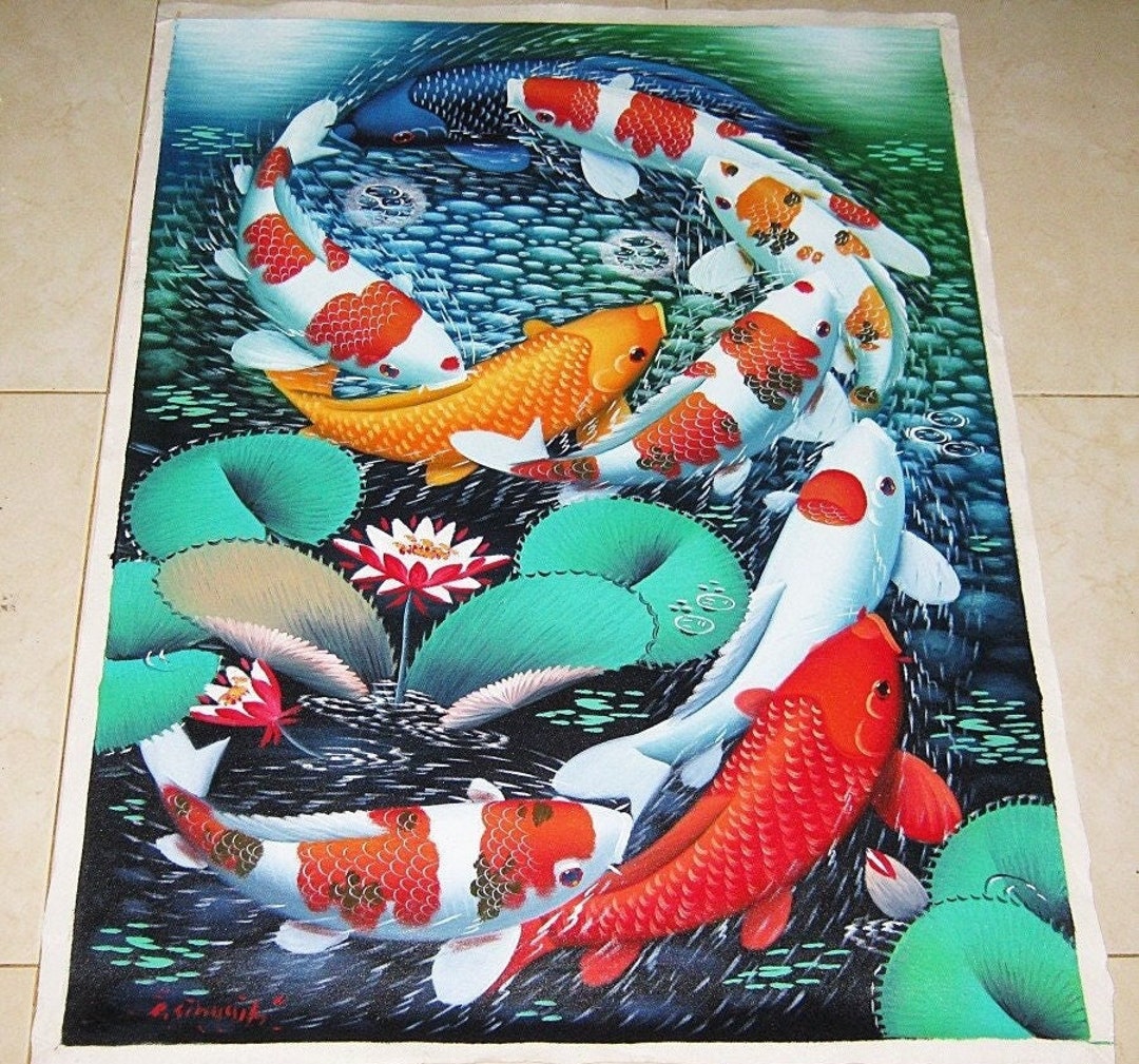 9 Koi Fish Painting Forming the Number 9 in Shades of Blue - Etsy