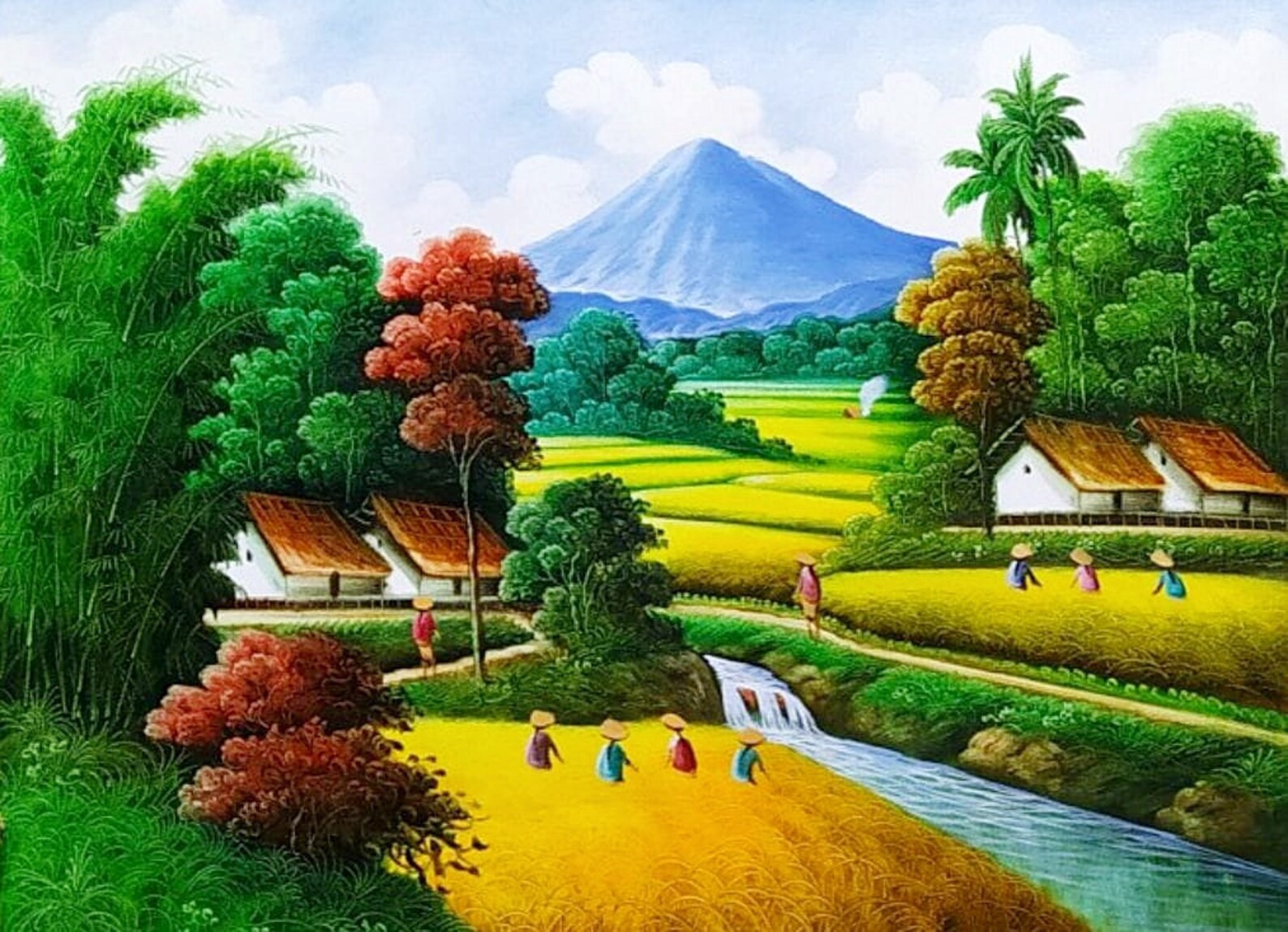 Beautiful Rice Harvest Painting With Calm and Cool Atmosphere - Etsy