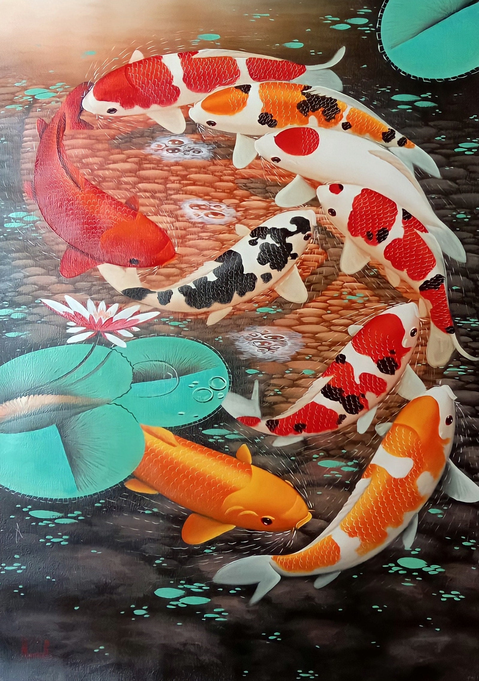 9 Koi Fish Painting Forming the Number 9 in Shades of Red - Etsy