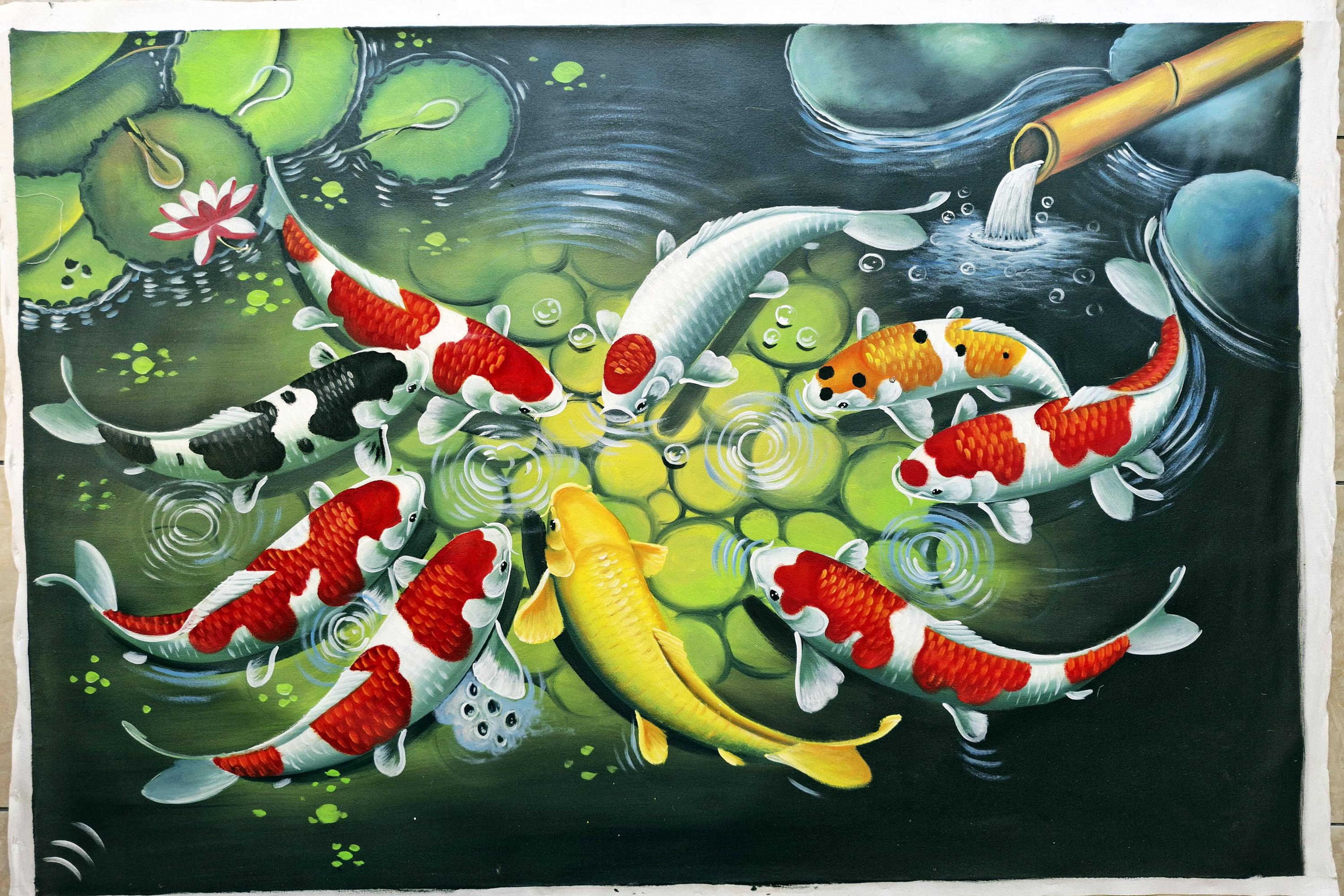 Harmony of Nine Koi Fish: A Feng Shui-inspired Prosperity Painting - Etsy