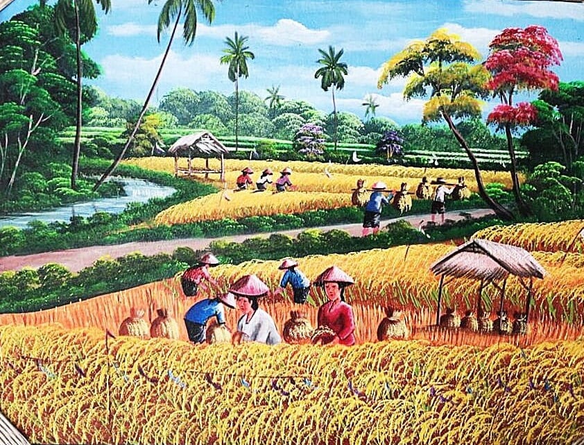 Realistic Rice Harvest Painting With Bright Nuance - Etsy