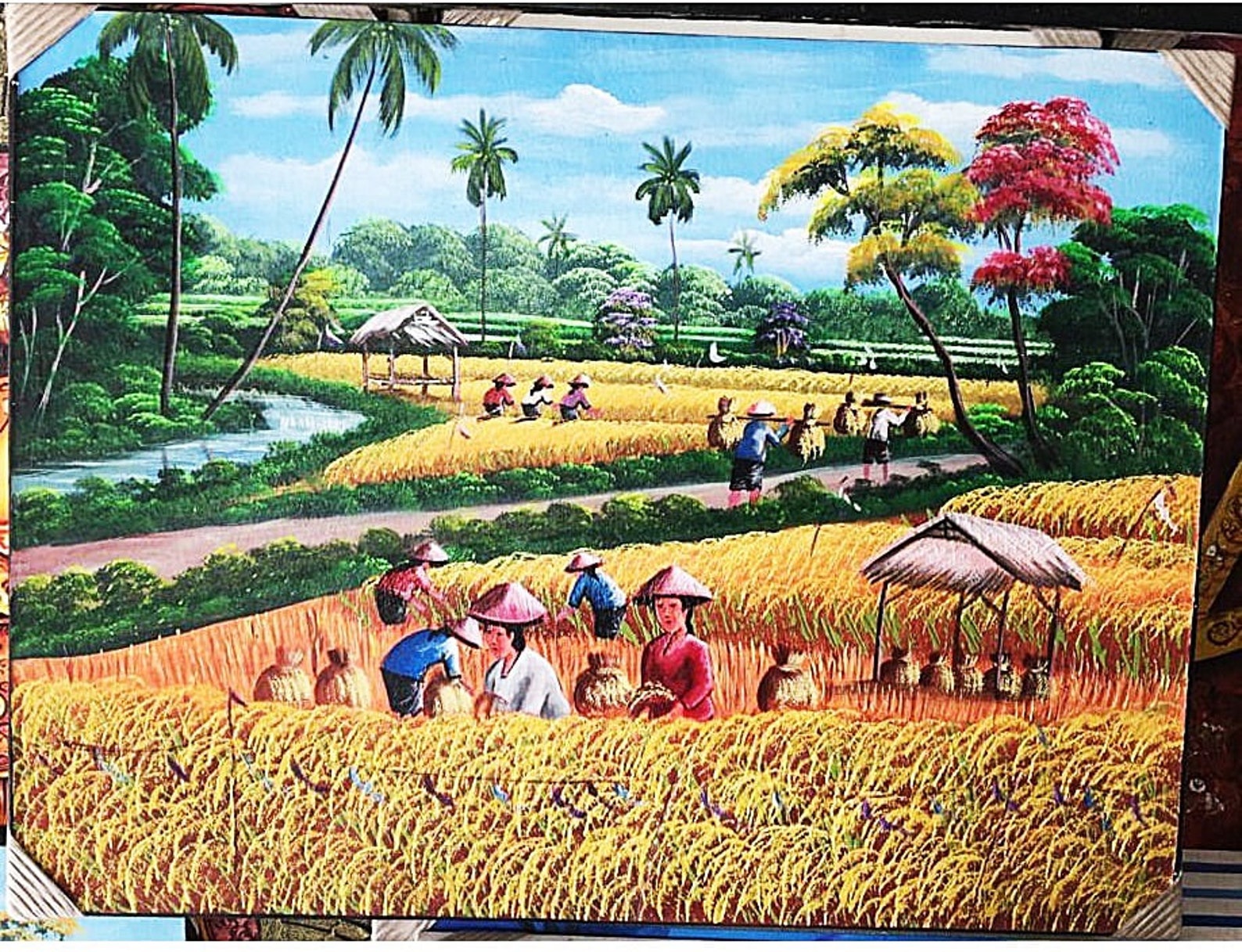 Realistic Rice Harvest Painting With Bright Nuance - Etsy