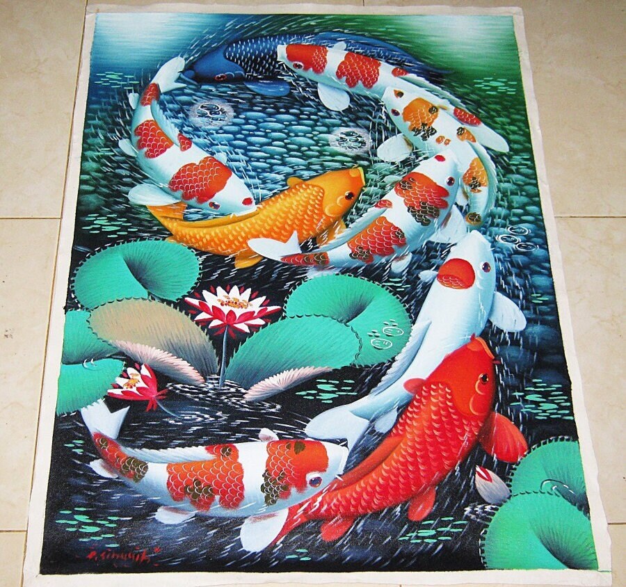 9 Koi Fish Painting Forming the Number 9 in Shades of Blue - Etsy
